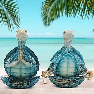 Set of 2 Sea Turtle Yoga Figurines Decorations Summer Meditating Sea Turtle Decor Spring Garden Turtle Crafts,Realistic Sea Turtle Figurines, Sea Turtle Yoga Figurines for Home Office Decorations