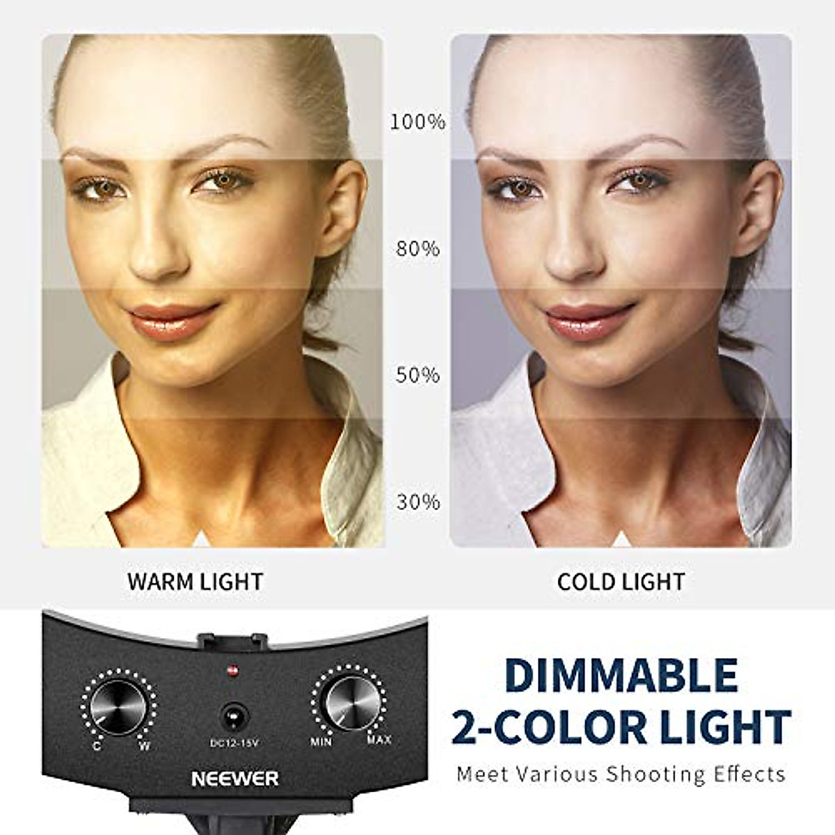 NEEWER 18" LED Ring Light Kit for Makeup YouTube TikTok Video Blogger Salon, Adjustable Color Temperature with Battery/DC Power Option, USB Battery Charger, AC Adapter, Phone Clamp and Stand