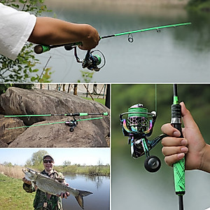 One Bass Fishing Pole 24 Ton Carbon Fiber Casting and Spinning Rods - Two Pieces, SuperPolymer Handle Fishing Rod for Bass Fishing -Green-Spin-7'0"