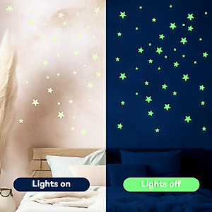 514 PCS Glow in The Dark Stars Wall Stickers for Ceiling, 4 Sizes Glowing Wall Decals Decor Stickers, 3D Green Glowing Stars for Room Decorations