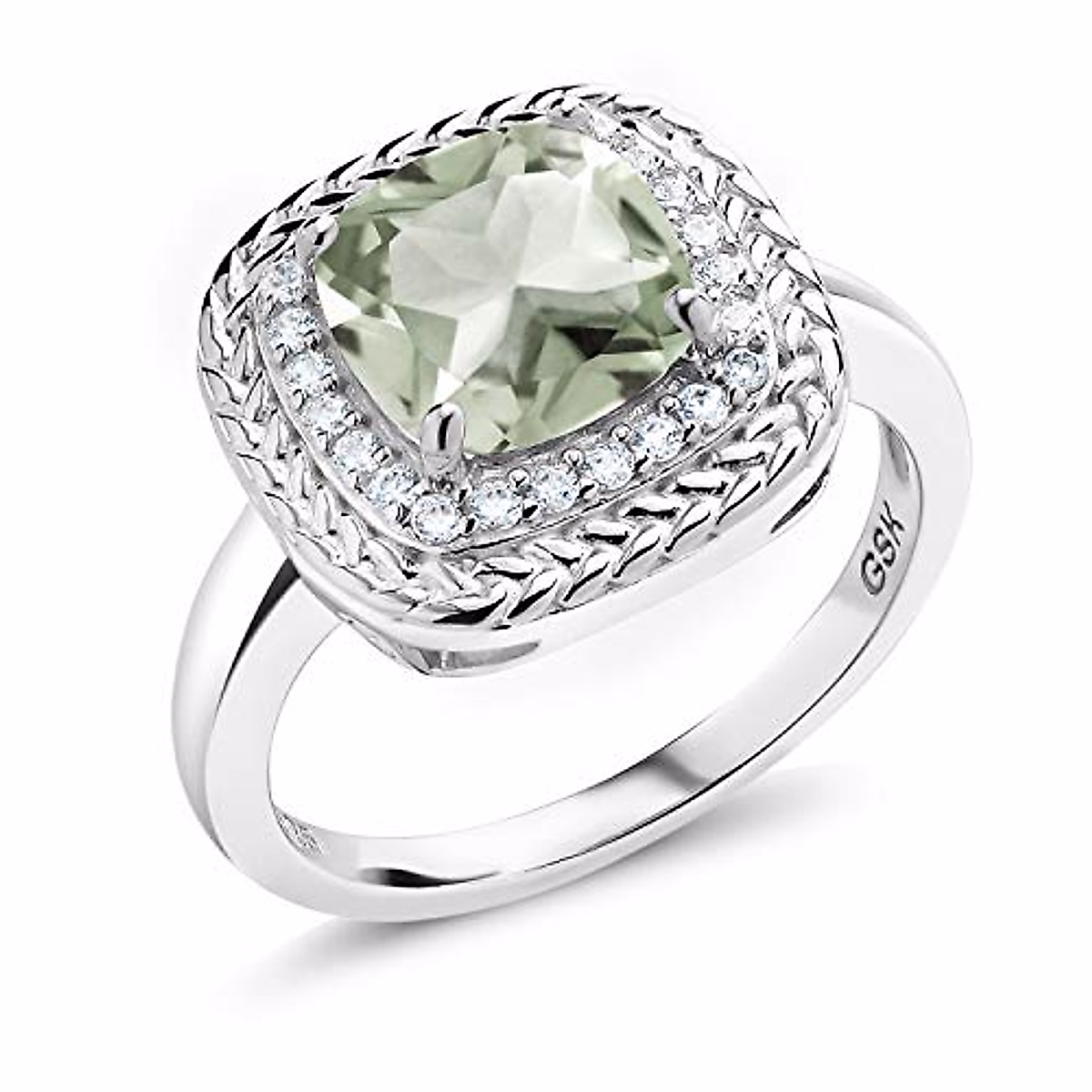 Gem Stone King 925 Sterling Silver 8MM Cushion Gemstone Birthstone Halo Engagement Ring | Wedding Engagement Anniversary Promise Ring For Women | Available In Size 5, 6, 7, 8, 9