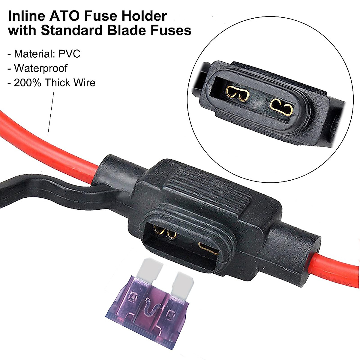 MuHize 10 Gauge Inline Fuse Holder - Heavy Duty 10 AWG Waterproof Add a Circuit Fuse Holder, Standard APR ATO ATC Fuse Holder with 40AMP Standard Fuses(3 Pack)