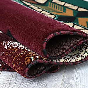 Southwest Native American Area Rug Carpet Burgundy Red Green (5 Feet 2 Inch X 7 Feet)