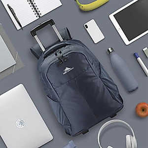 High Sierra Powerglide Pro Wheeled Daypack Backpack with 360 Degree Reflectivity, Telescoping Handle, Dual Side Pockets, and Laptop Sleeve, Fits Most 15.6" Laptops, 40L, Indigo Blue