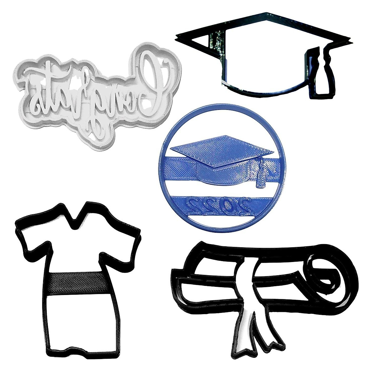 2022 GRADUATION KIT GRAD CAP GOWN DIPLOMA CONGRATS SET OF 5 COOKIE CUTTERS MADE IN USA PR1229
