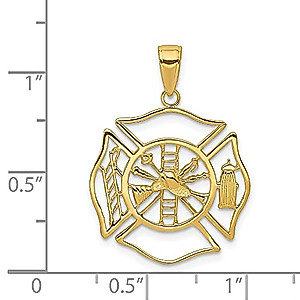 IceCarats 14K Yellow Gold Fireman Necklace Firefighter Pendant Rescue Charm 29mm x 21mm Only