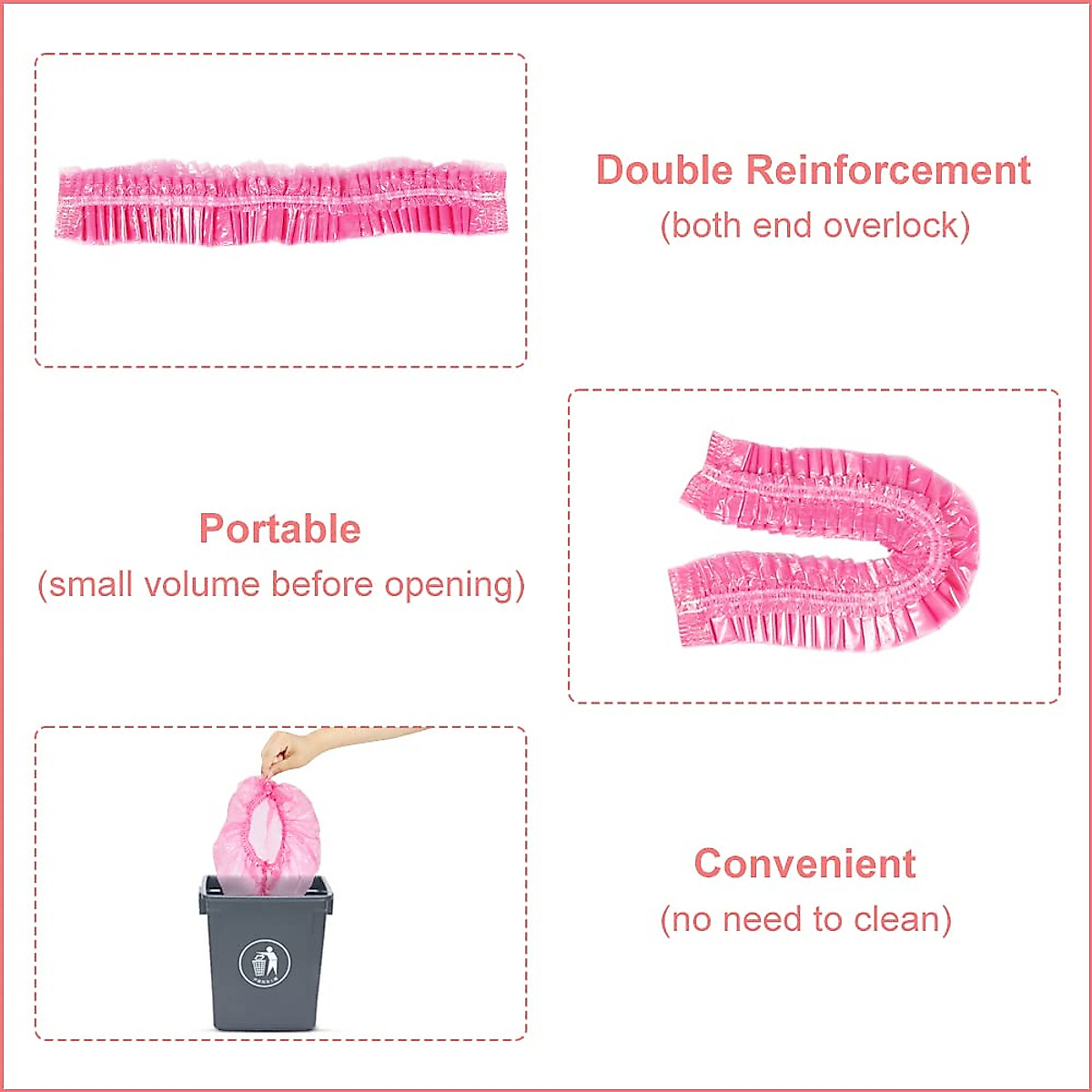 Shintop Disposable Shower Caps for Women,100 Packs Hair Caps Individually Wrapped with Large Elastic Bath Cap for Home, Hotel, Hair Salon and Spa (Pink)