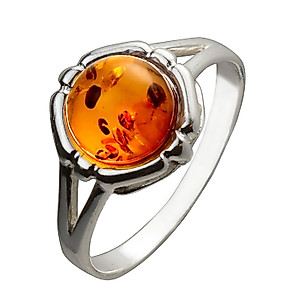 HolidayGiftShops Sterling Silver and Baltic Honey Amber Adult Ring Clara- Size 6