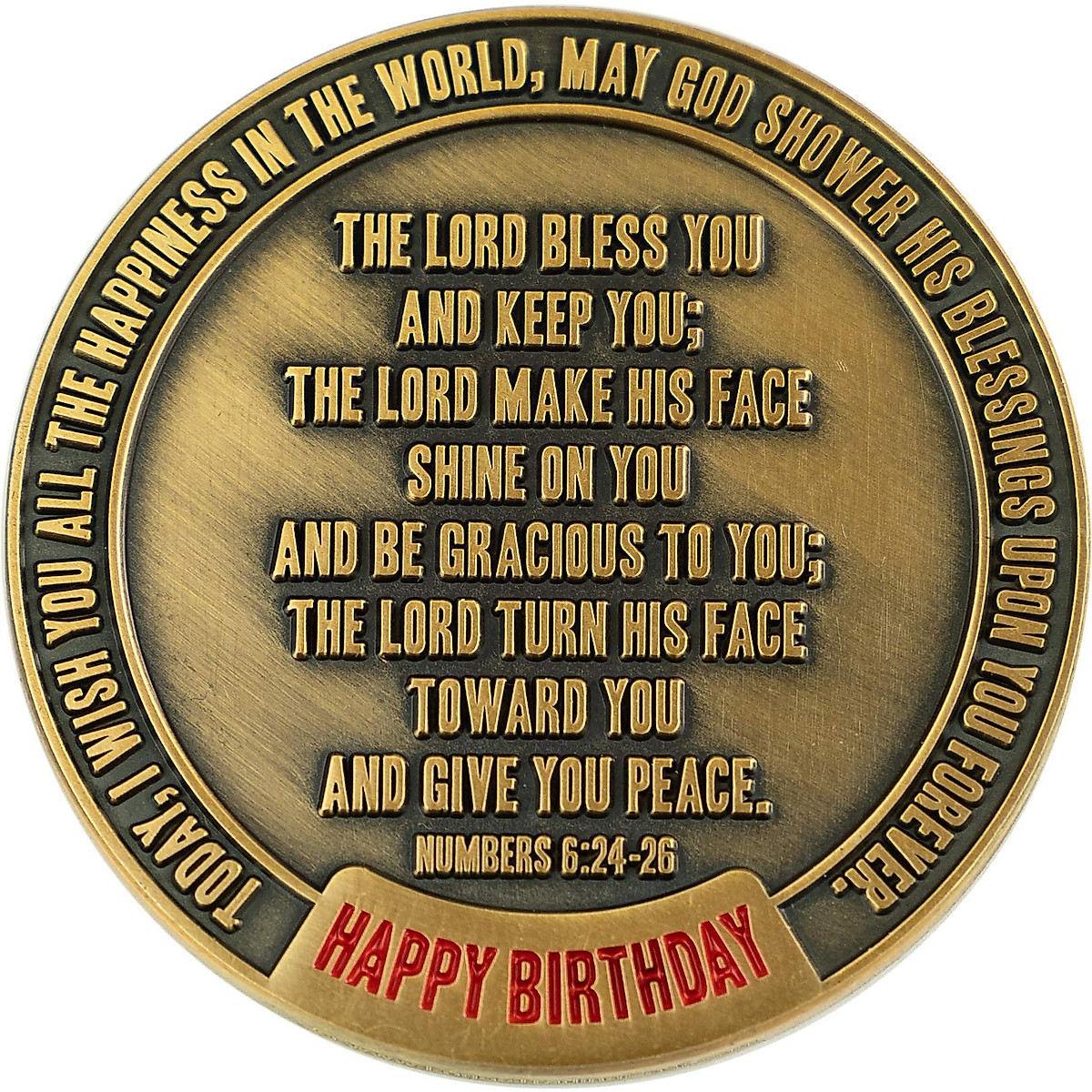 Happy Birthday Coin, Christian Birthday Gifts for Friends for Siblings, Grandson or Granddaughter, Boys & Girls, Lord Bless You & Keep You Religious Antique Gold Plated Prayer Token