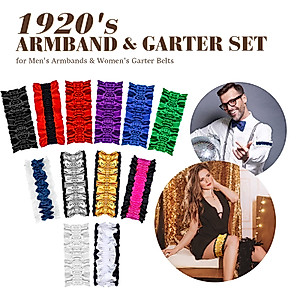 Tarpop 20s Sleeve Garters Armbands Shirt Sleeve Holders for Men Women Roaring Arm Garters Shirt Belt Costume Armband Garter (Multi Colors,12 Pairs)