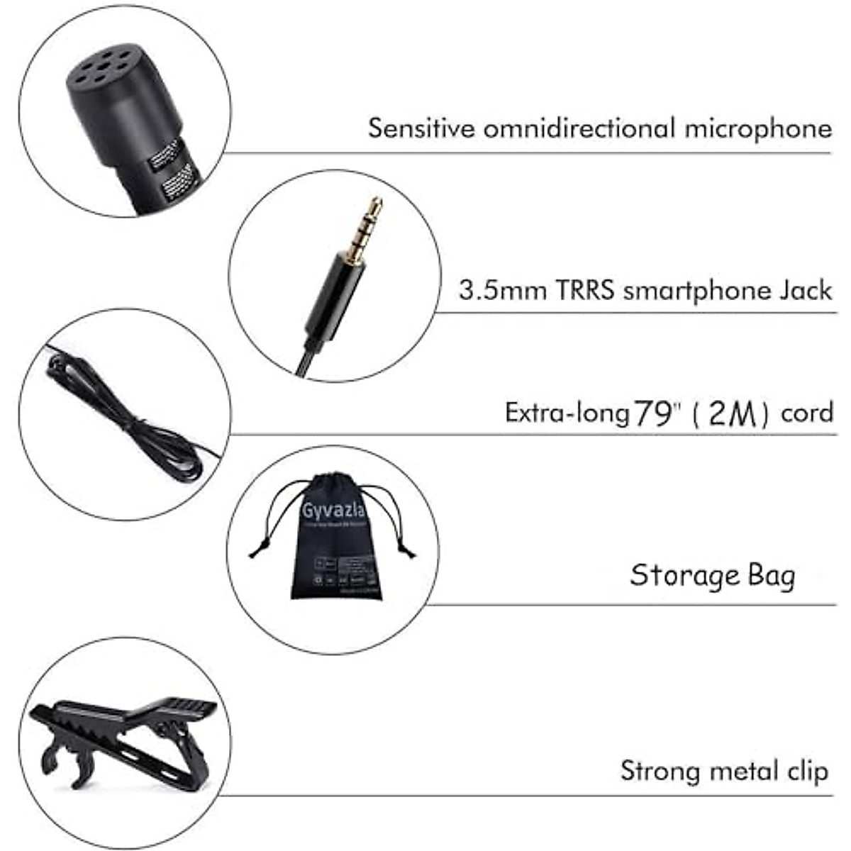 Lavalier Microphone, Professional Grade Omnidirectional Lapel Mic with Easy Clip on System, Perfect for Recording Interview/Video Conference/Podcast/Voice Dictation/Phone