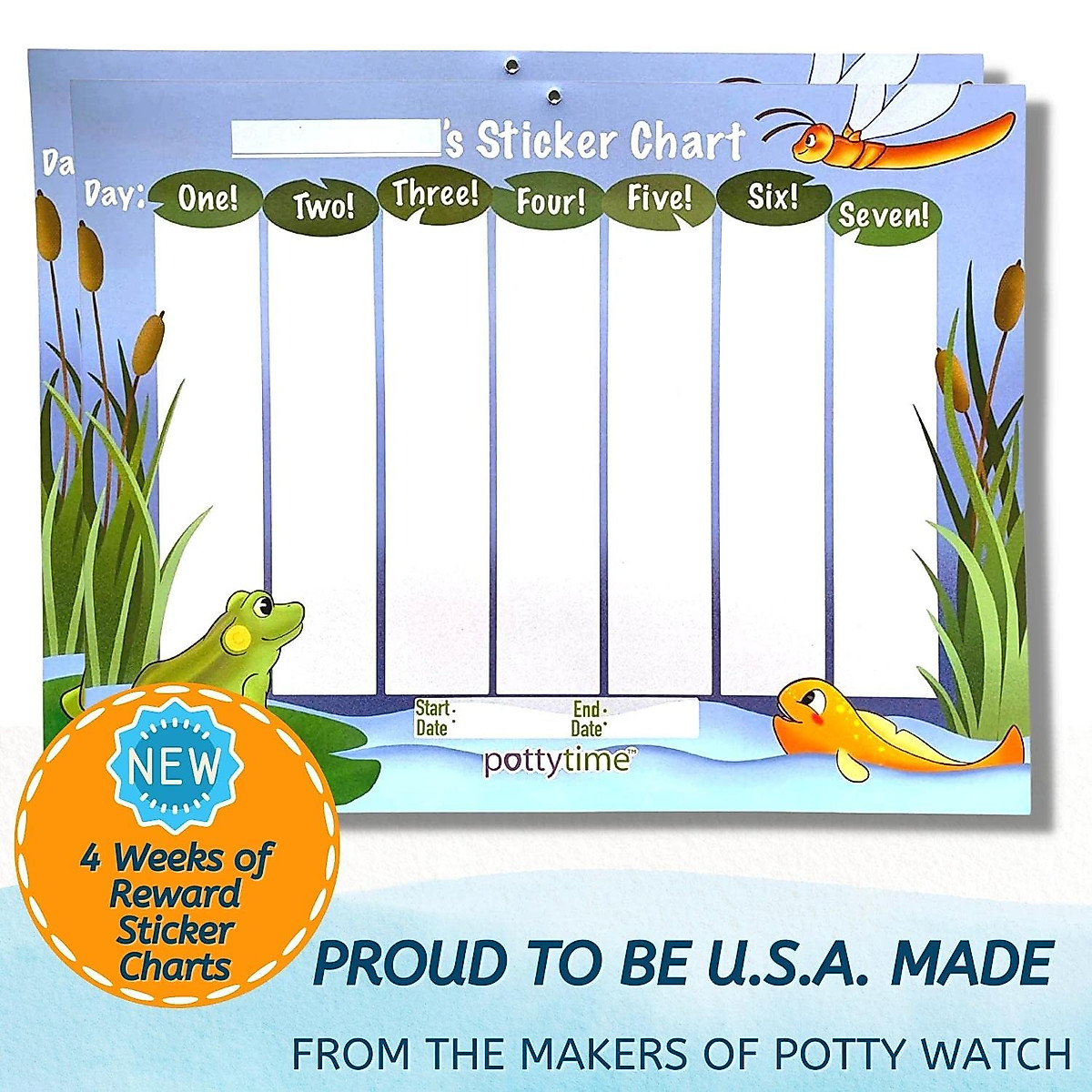 Potty Time: Purple Watch & Sticker Set | Water Resistant, Toilet Training Aid, Warranty Included. (Automatic Timers Plays Music & Flashing Lights for Fun Reminders), Pink + Pond Sticker Chart Kit