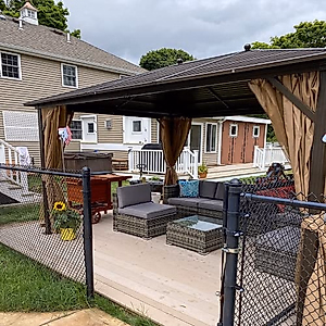 YOLENY 10'x13' Hardtop Gazebo with Galvanized Steel Single Roof, Pergolas Aluminum Frame, Netting and Curtains Included, Metal Outdoor Gazebos for Garden, Patios, Lawns, Parties