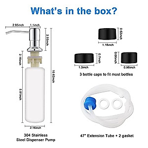 Dish Soap Dispenser for Kitchen Sink Built in Soap Dispenser Stainless Steel Soap Pump with 47" Extension Tube and 300ml Bottle Matte (Silver)