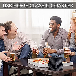 24 Pieces Black Slate Coasters with Holder Square Stone Coasters for Drinks 4 x 4 Inch Rustic Handmade Bar Coasters Set with Anti Scratch Bottom for Coffee Table Kitchen Home