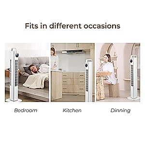 Uthfy Tower Fan with Remote Control, Oscillating Bladeless Fan, 43 Inch, Quiet 3 Speeds, Large LED Display,12H Timer, Standing Floor Fans Whole Room Home Office, White, One Size, ATF-014L-2