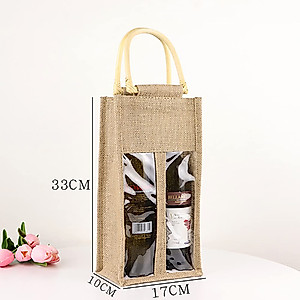 Vpang Eco-Friendly Burlap Wine Bottle Bag Jute Wine Bottle Tote with Cane Handle Gift Packaging Wine Bag Gift Bag Candy Bag for Christmas Holiday Decorations (Double Bottle)