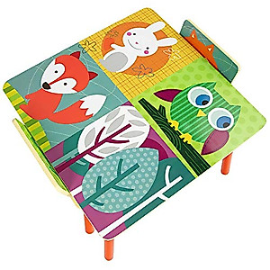 TimmyHouse Desk Kids Table and 2 Chairs Set for Toddler Baby Gift Furniture Cartoon Pattern