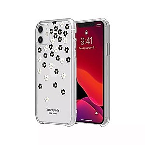 kate spade new york Protective Hardshell Case for iPhone 12 Mini - Scattered Flowers Black/White/Gold Gems/Clear/White Bumper