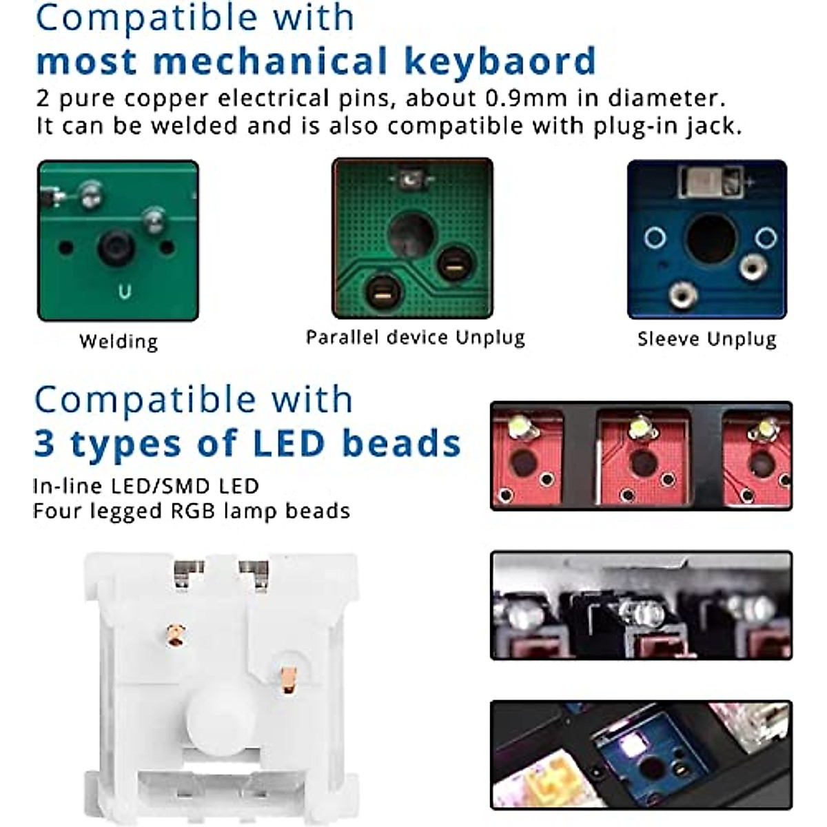 XuanGui OUTEMU (Gaote) Blue Switches, 3 Pin Keyboard Dustproof Switches DIY Replaceable Cherry MX Equivalent Keyswitch, Tactile & Clicky Switches for Mechanical Gaming Keyboard,60 Pack