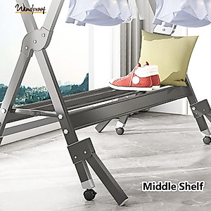 UVCMDUI Heavy Duty Clothes Airers Indoor Strong Folding, Windproof Retractable Drying Rack Collapsible Clothes Rail, Airing Rack Clothes Drying Rack for Indoor Outdoor,2 Poles with Shoe Rack,2.3m