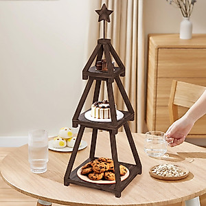 Cotata 41.3 inch 3-Tier Christmas Bookcase,Ladder Corner Solid Wood Tree Bookshelf for liveroom，Walnut