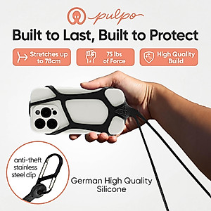Pulpo Safety Cell Phone Lanyard Black Fits Smartphones 6.1" to 6.8” - Anti Theft Phone Strap for Men & Women, Lanyards for Phones, Ski Cellphone Tether & Cellphone Lanyard, Silicone Crossbody Straps