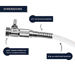 Morvat Heavy Duty 150 Foot Stainless Steel Garden Hose with All Brass Shut-Off Valve, Kink and Tangle Free, Crush and Puncture Resistant, Includes Roll of Teflon Tape and Extra Washers
