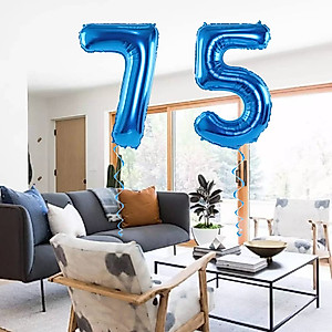 Maigendoo Jumbo 75 Number Balloon 40 Inch Large Digit Balloons Huge Helium Balloon Foil Mylar Balloon with Swirl Decorations for 75th Birthday Party Graduation Celebration Anniversary Event, Blue