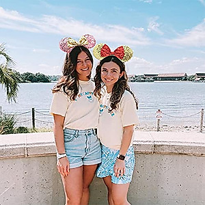 RCRAJE Mouse Ears Bow Headbands, Mice Sequin Ears Headbands for Kids Girls Women, Glitter Party Princess Decoration Cosplay Birthday Christmas Party (pink)