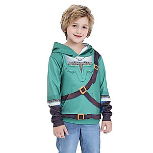 BEDJIMI 3D Print Hoodie for Kids Long Sleeve Hooded Sweatshirt Pullover Halloween Cosplay Costume for Boys Green