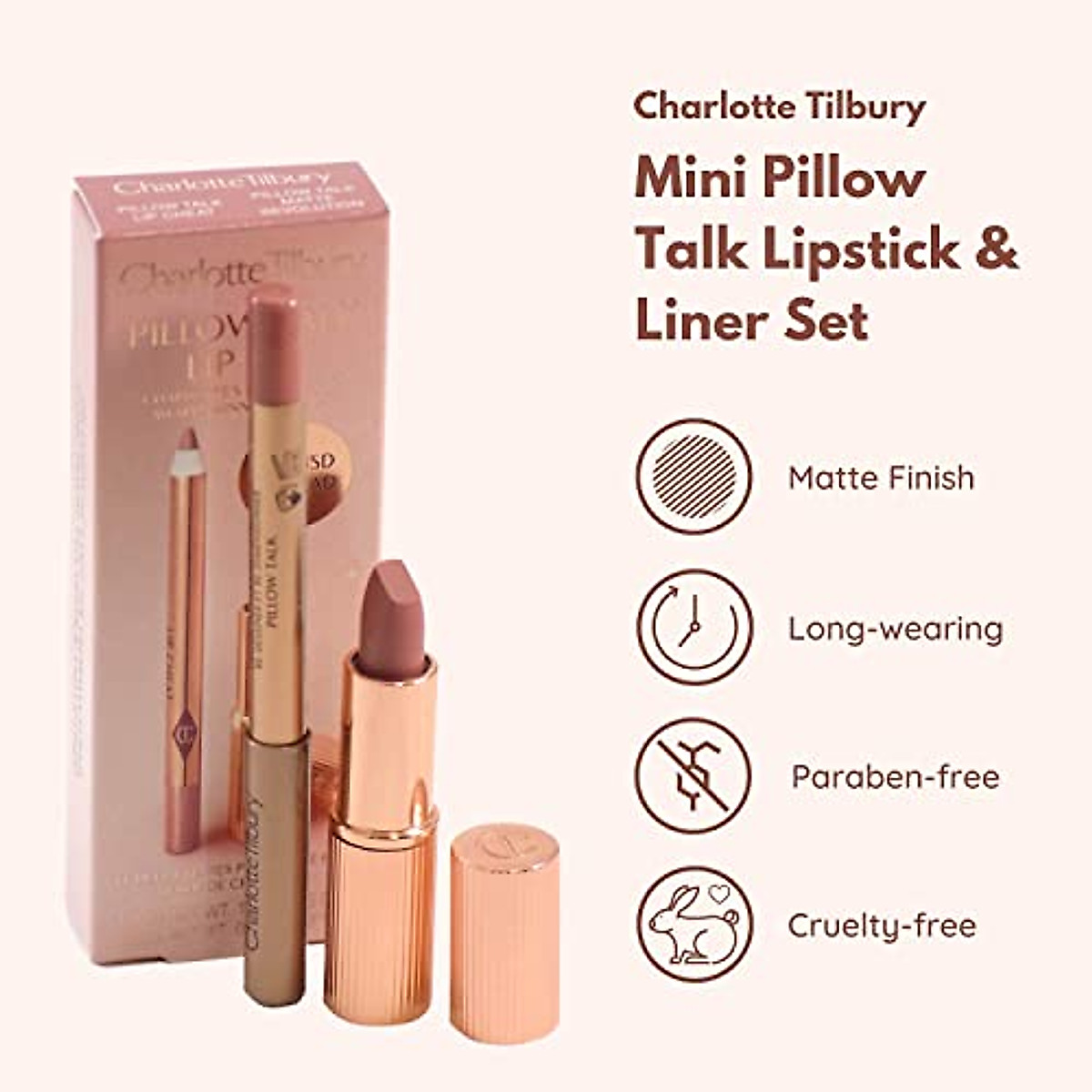 Charlotte Tilbury Pillow Talk Mini Matte Revolution Lipstick and Lip Cheat Lip Liner Mini Travel Size Duo Set