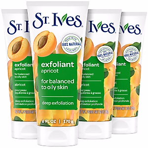 St. Ives Fresh Skin Apricot Face Scrub, Deep Exfoliator Skin Care for Clean, Glowing Skin, Oil-free Facial Scrub Made with 100% Natural Exfoliants, 6 oz, 4 Pack