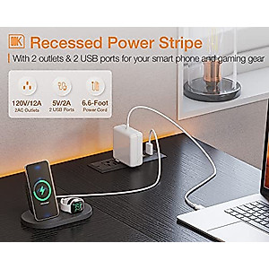 ODK 40 Inch Small L Shaped Gaming Computer Desk with Power Outlets, Reversible Storage Shelves & PC Stand for Home Office, Simple Writing Study Table with Storage Bag for Small Space, Black