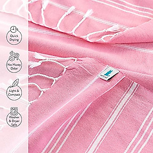 WETCAT Bundle: Turkish Bath Towel (38 x 71) and Turkish Hand Towels (20 x 30, Set of 2) - 100% Cotton, Prewashed for Soft Feel - Light Pink Towels & Light Pink Kitchen Accessories and Decor