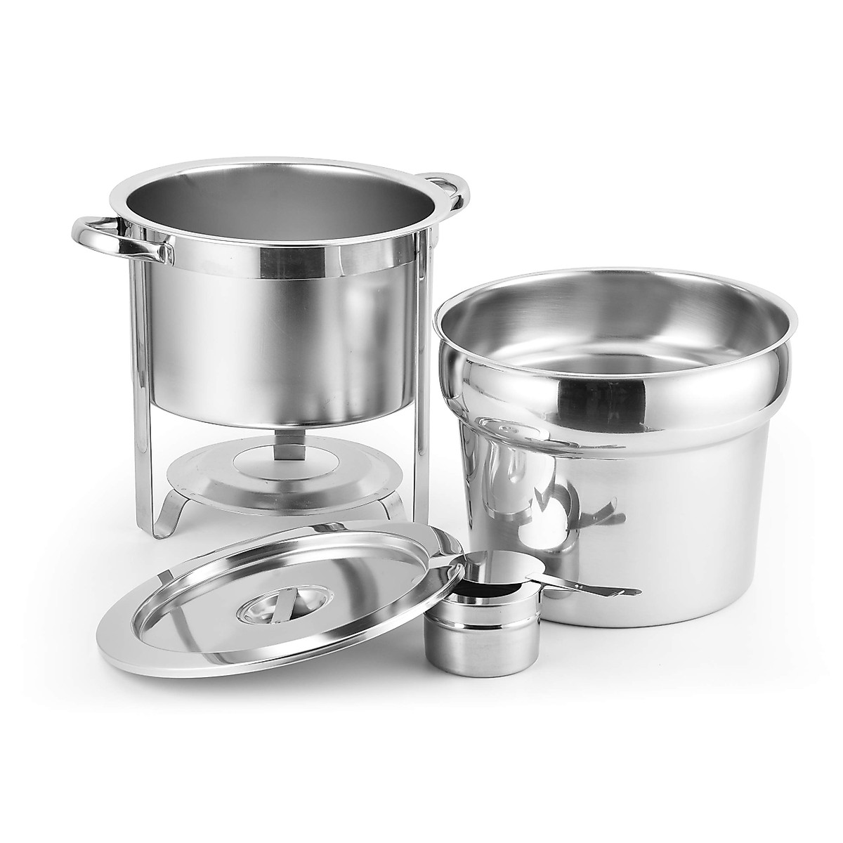 2 Pk 7qt Deluxe Marmite Soup Chafer With 2 6oz Stainless Steel Ladle And 2 Aprons