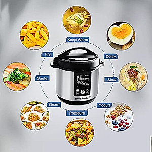 prepAmeal 8Qt Pressure Cooker & Air Fryer Combo with Pressure Lid and Air-Fry Lid - 7-in-1 cooking Modes, Easy Read LCD Display, 27 Presets Programs, & 8 Program Storage. (Silver, 8 Quart)