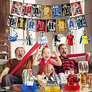 22pcs Soccer Star Party Decorations, Soccer Star Birthday Party Decorations Set includes Soccer Star Cupcake Topper, Banner, Centerpieces and Hanging Swirls, Soccer Star Birthday Decorations