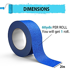 360Tronics Blue Painters Tape Multi-Surface 2 Inch x 60 Yards, Professional Painters Choice Masking Tape, Residue Free Paint Tape Rolls for Protects Surfaces, Spray Paint, 1-Pack