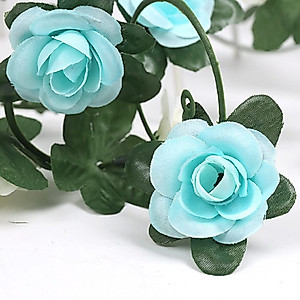 WEISPARK Fake Flowers - 4pcs 8.2 FT Artificial Rose Vine Flower Plants Hanging Rose Ivy for Home Hotel Office Wedding Party Garden Craft Art Décor (Blue&White)