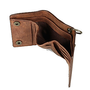 CTM® Men's Crazy Horse Leather RFID Trifold Chain Wallet, Brown