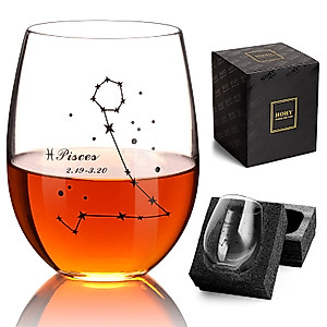 GunFawn Pisces Wine Glass Zodiac Sign Pisces Gift for Women,20oz Black Stemless Wine Glass Astrology Gifts for Women Men Constellation Tumbler Horoscope Gift