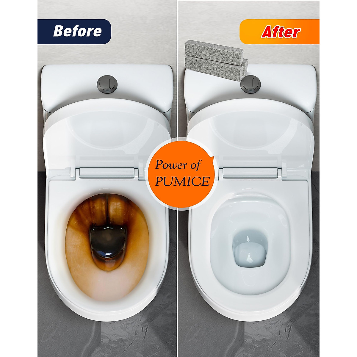 Maryton Pumice Stone for Toilet Bowl Cleaning, Remove Hard Water Rings, Limescale Stains, Calcium Buildup, Iron and Rust, Pumice Stick for Bathtubs, Pool Shower Tiles, Kitchen, Household, 6 Count