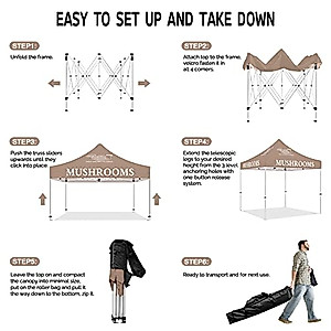 ABLEM8CANOPY Custom Canopy Tent 10x10 with Logo, Personalized Pop Up Canopy Tent with Optional Walls for Business Events, Trade Shows, Farmers Market, Roller Bag Included(Mushroom)
