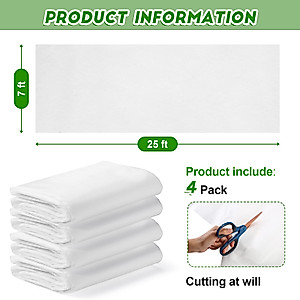 Windyun 4 Pack Plant Covers Freeze Protection Frost Cloth Thick Frost Blankets Floating Row Cover Plant Cover for Winter Cold Weather Outdoor Garden Plants Frost Snow Protection(White, 7 x 25 ft)