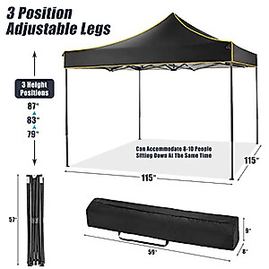 Alishebuy Canopy 10x10 Pop Up Canopy Tent, Outdoor Gazebo Shade Easy Up Vendor Tent Portable for Backyard,Patio,Parties, Black