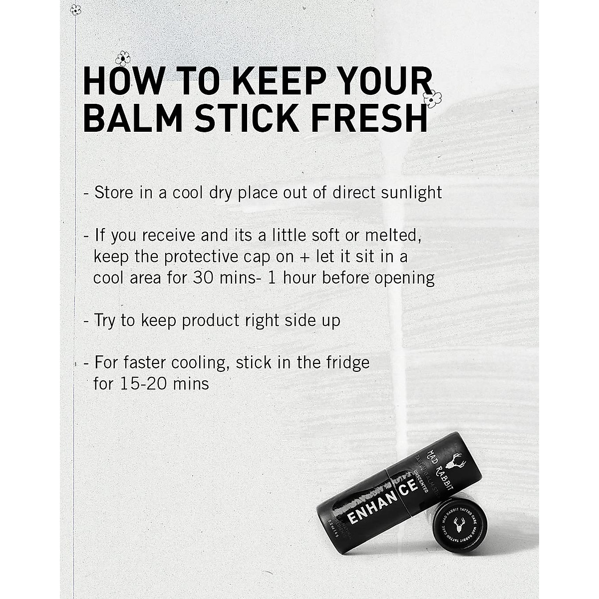 Mad Rabbit Enhance Tattoo Balm Stick-Tattoo Aftercare Brightener & Moisturizer, Clean, Color Enhancement, Fragrance-Free (.2oz)