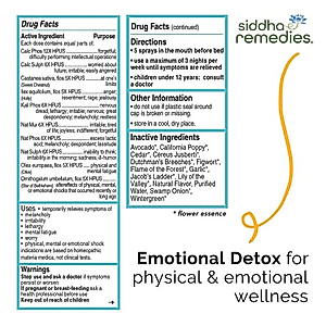 Siddha Remedies Emotional Detox Homeopathic Oral Spray for Melancholy, Irritability & Mental Fatigue | 100% Natural Homeopathic Medicine Remedy with 12 Flower Essences for Cleansing Mind