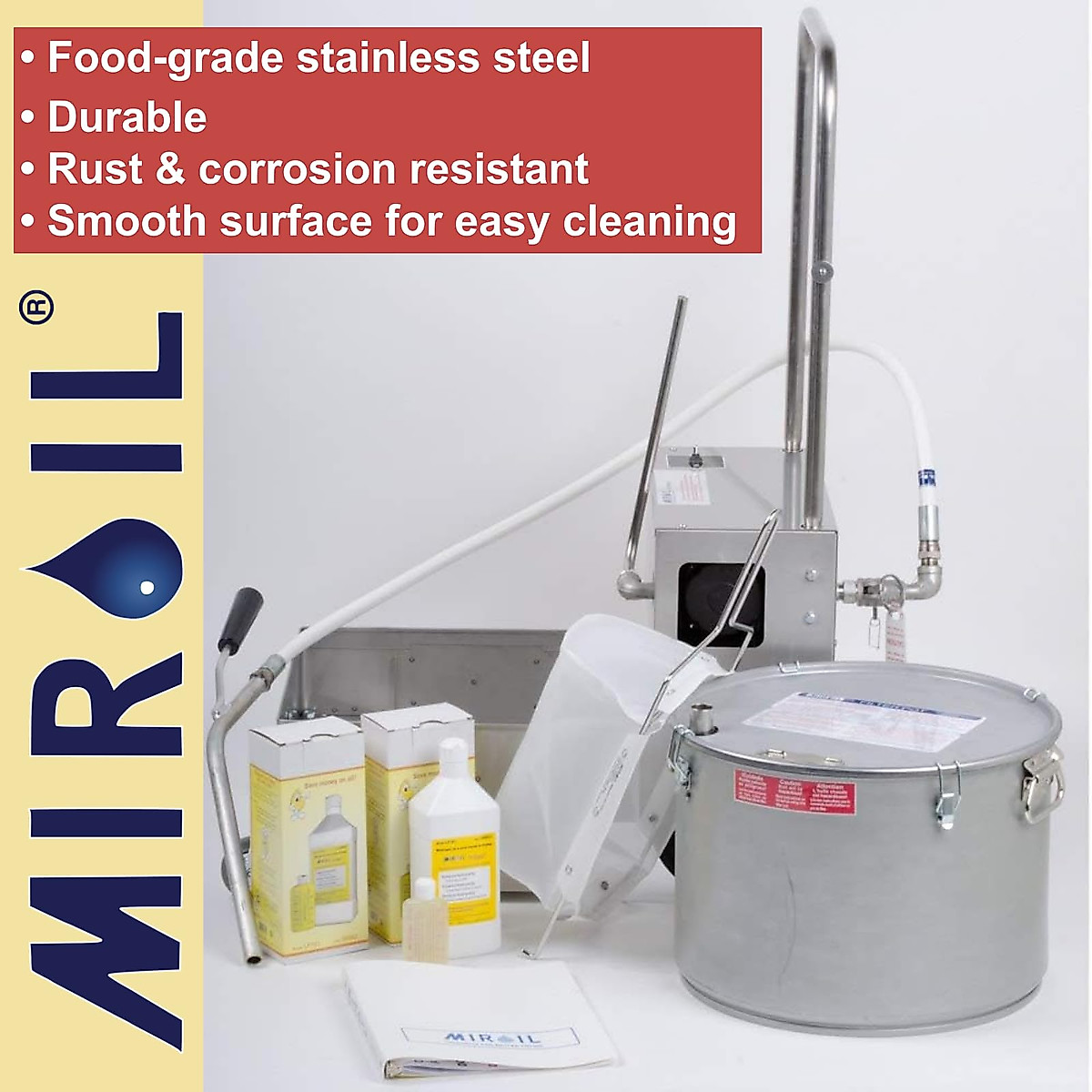 MirOil BD505 Deep Fryer Filter Machine | Electric Filter Machine and Discard Trolley for 55lb Fry Oil |Made in USA | Fryer Oil Cleaner and Portable Oil Filter Machine