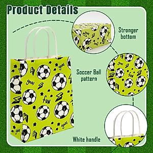 Whaline 24Pcs Soccer Paper Gift Bags with Handles Sports Party Favor Bags Soccer Ball Print Candy Goodie Treat Bags for Game Day Sports Events Birthday Party Supplies